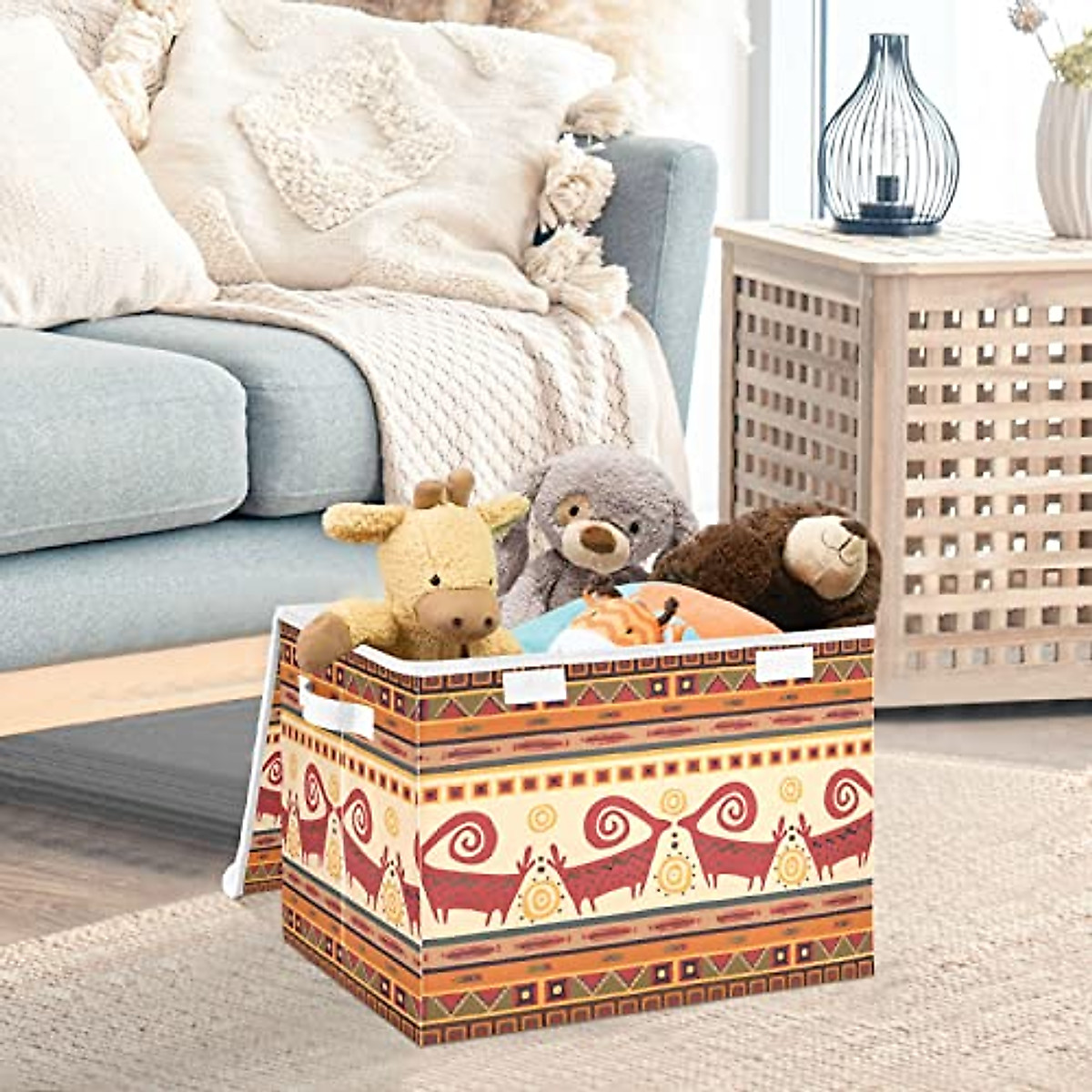 Room Storage Bins with Lids Storage Baskets for Fabric Persian Carpet Tribal Texture Photo Organizing 12x12x16