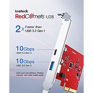 Inateck PCIe to USB 3.2 Gen 2 Card with 20 Gbps Bandwidth, USB A and USB C Ports, with Standard and Low Profile Brackets, RedComets U28