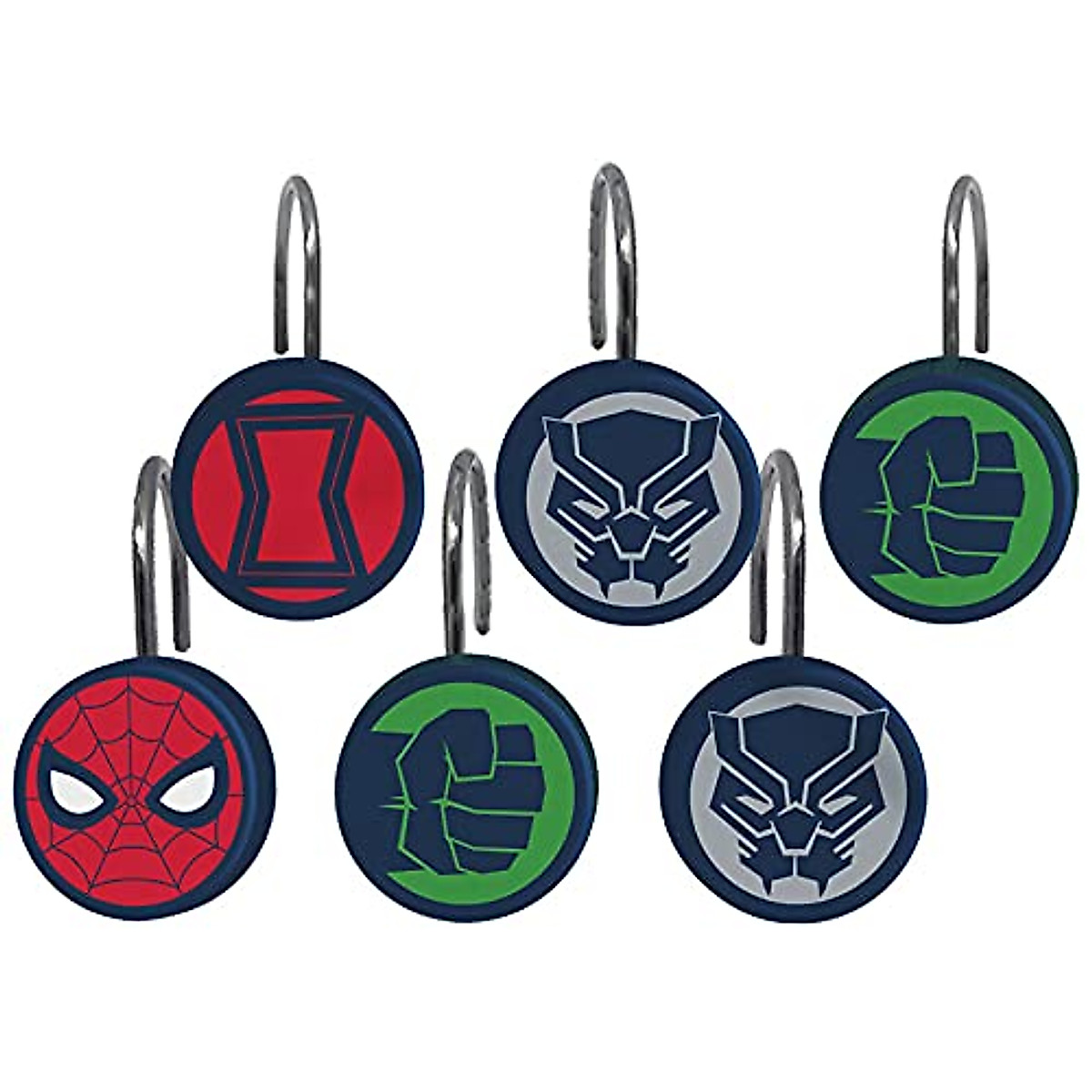 Jay Franco Marvel Avengers Shields 14 Piece Bathroom Set - Includes Shower Curtain, 12 Hooks, & Non-Slip Bath Rug - Easy Care Fabric (Official Marvel Product)