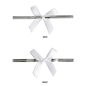 HAPY SHOP 100 PCS Cute Satin Ribbon Twist Tie Bows,3 Inches for Bakery Candy Lollipop Cello Bag,White