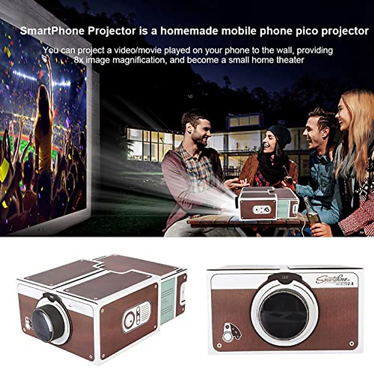 Leftwei DIY Cardboard Smartphone Projector, Mini Home Theater Portable Smart Mobile Phone Projector Small Home Cinema Phone Screen Magnifier Support 8X Image Magnification