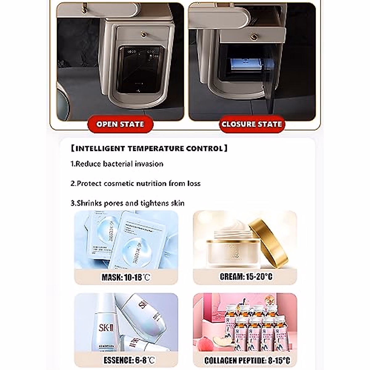 ZGNBSD Luxury Vanity - Makeup Table Vanity Table with Beauty Refrigerator, Vanity Set, Includes Makeup Mirror and Chair, Bedroom Vanity, for Her