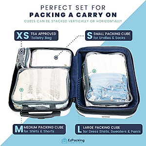 Clear Travel Packing Cubes Set of 4 for Carry On (XS, Small, Medium, Large) / See-Through Clothes Organizer Dividers for Suitcase/Transparent Vinyl PVC Cell Pouches for Luggage (Lilac)