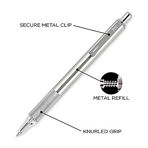 Zebra Pen F-701 Retractable Ballpoint Pen, Stainless Steel Barrel, Fine Point, 0.8mm, Black Ink, 1-Pack