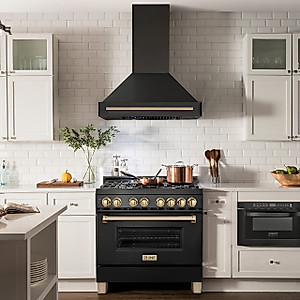 ZLINE 36" Black Stainless Steel Range Hood with Polished Gold Handle (BS655Z-36-G)