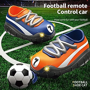 WOAEIUOS 2.4G Remote Control Car RC Football Soccer Shoes Car with LED Lights Kids Interactive Educational Toys (Orange&Blue-Set of Two Cars)