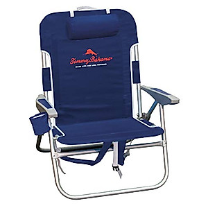 Tommy Bahama Big Boy 4-Position Folding 13" High Seat Backpack Beach or Camping Chair, Aluminum, Navy