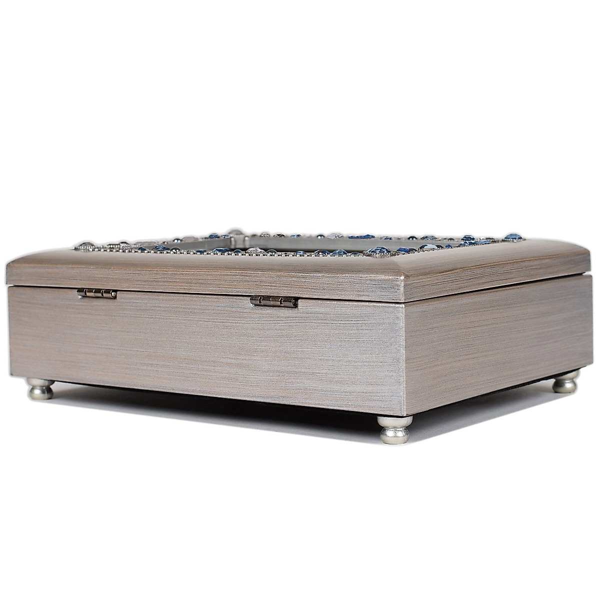 Cottage Garden Can Do All Things Through Him Brushed Silvertone Jeweled Music Box Plays On Eagle's Wings