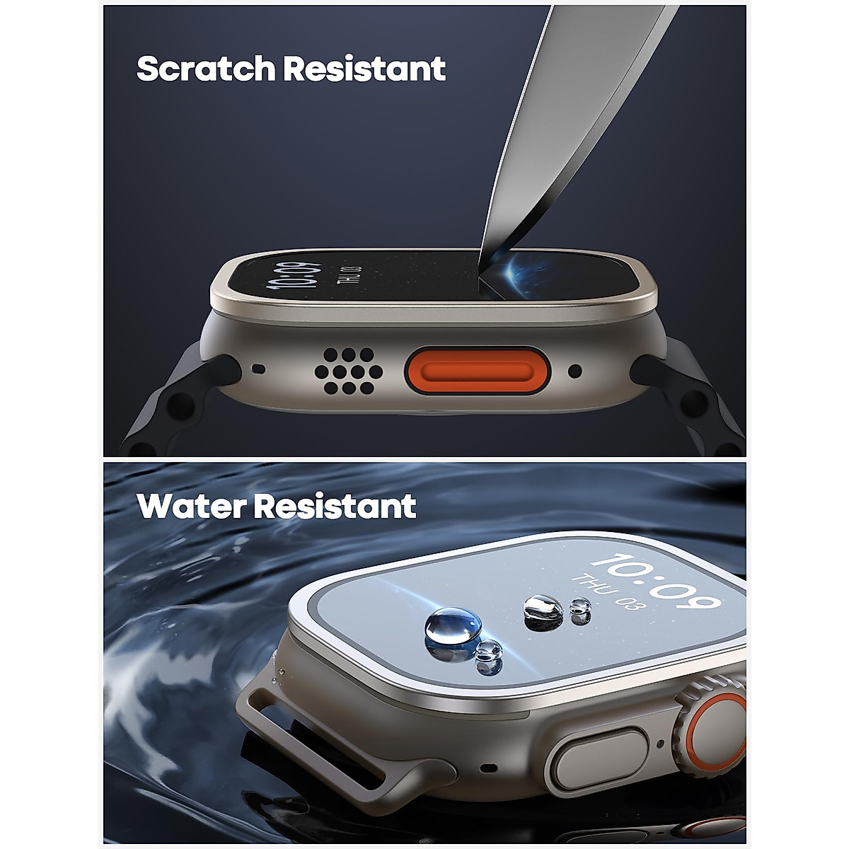 Lamicall [Titanium Alloy Frame Screen Protector for Apple Watch Ultra 49mm, 2 Pack 9H Tempered Glass Film with Easy Alignment Tool Kit, Full Coverage Protective Waterproof Case for iwatch Ultra 2022