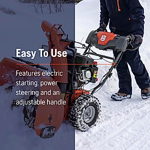 Husqvarna ST224 Snow Blower, 212-cc 5.9-HP, 24-Inch Snow Thrower, Friction Disc Transmission, Two Stage with Push Button Electric Start and Power Steering, Orange