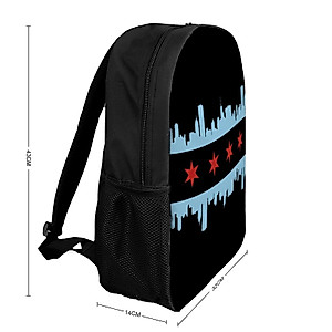Chicago City Flag Travel Backpack Casual 17 Inch Large Daypack Shoulder Bag with Adjustable Shoulder Straps