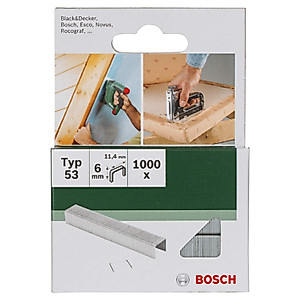 Bosch 1000x Fine Wire Staples Type 53 (Textiles, Carpet, Acoustic panels, Lawn carpet, 11.4 x 0.74 x 6 mm, Accessories Tacker, Staple Gun)