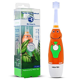 Brilliant Oral Care Kids Sonic Electric Toothbrush with Soft Bristles, Round Brush Head, LED Light, and Timer, for Children Ages 5+, Dinosaur