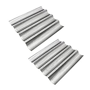 BIENKA 2pcs Breadstick Stainless Nonstick Supplies Tray Oven L Long Mould Toast Loaves Wave Molds for Bread Kitchen Home Pan Gutter Bakers Bake Waved -Slot Italian Pans Size Tool Cake bread pan (Colo