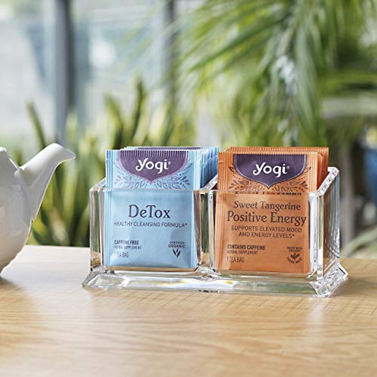 Oak Savanna Tea Bag Organizer Holder Caddy Small for Sugar Packet Coffee Condiment Storage Clear Acrylic for Kitchen Pantry Cabinet Airbnb Countertop Tabletop