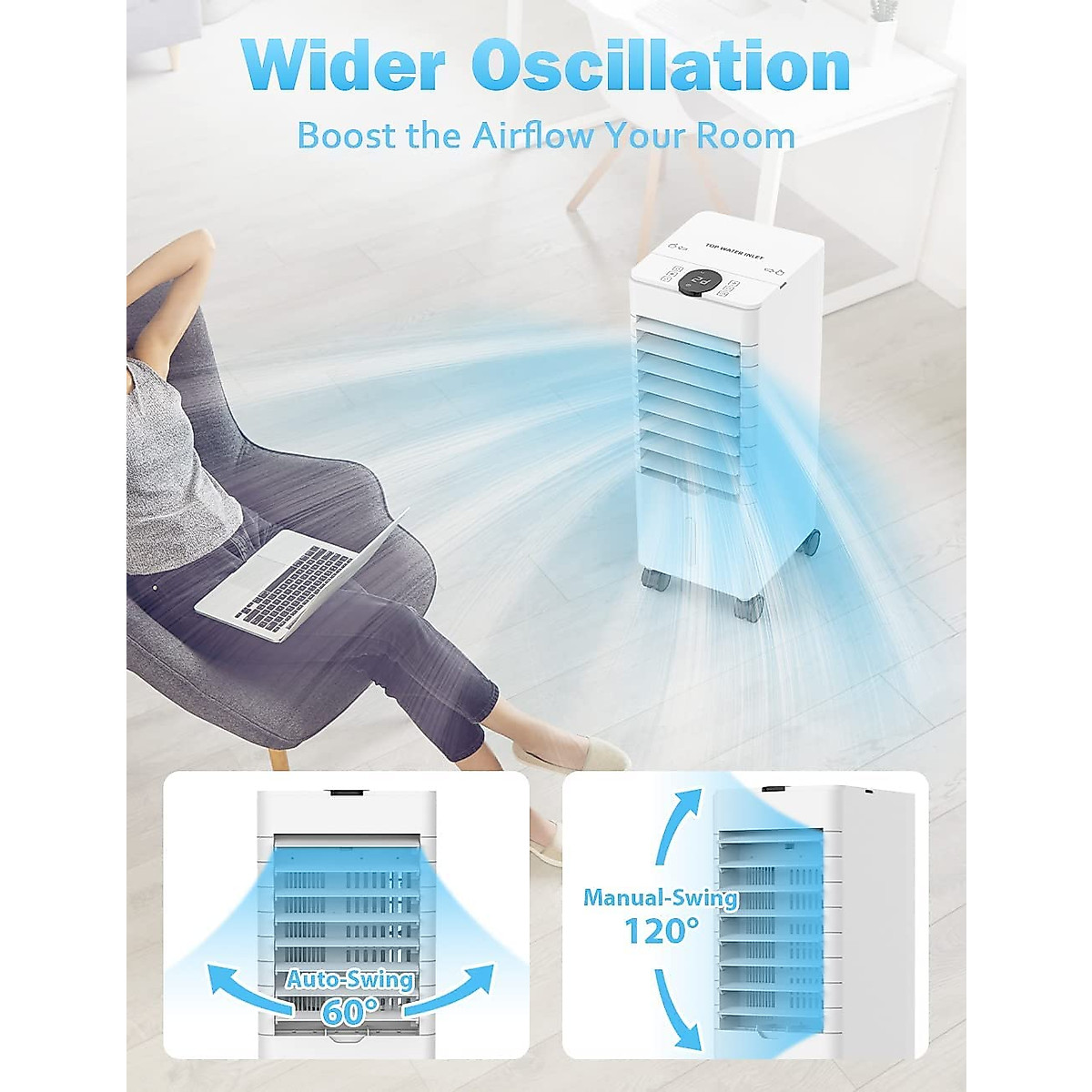 Evaporative Air Cooler - SEEPER 4-IN-1 Cooling Tower Fan with Evaporative Cooler & Humidifier, 12H Timer & Remote Control, Fast Cooling w/Ice Box, Portable Air Conditioner for Small Room Home Office