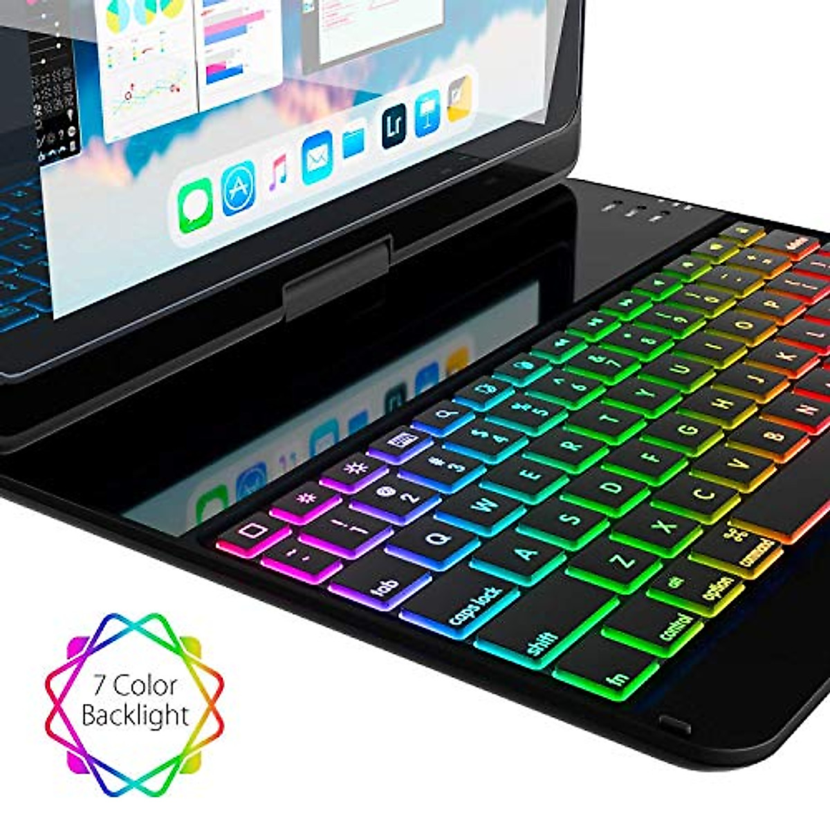 YEKBEE iPad Keyboard Case for iPad 2018 (6th Gen) - iPad 2017 (5th Gen) - iPad Pro 9.7 - iPad Air 2 & 1 - Thin & Light - 360 Rotatable - Wireless/BT - Backlit 7 Color (9.7, Black)