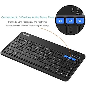 Arteck HB220B Universal Backlit 7-Colors & Adjustable Brightness Multi-Device Slim Portable Wireless Bluetooth 3.0 Keyboard for iOS, Android, Windows Tablet PC Smartphone Built in Rechargeable Battery