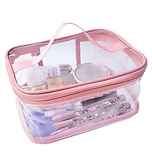 ANEMEL Toiletry Bag Makeup Cosmetic Clear Bag Portable Waterproof Transparent Travel Storage Pink