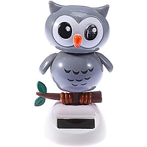 Solar Powered Toy Owl Dancing Toy Animal Shaking Head Car Ornament Dashboard Decoration Auto Accessories - Grey