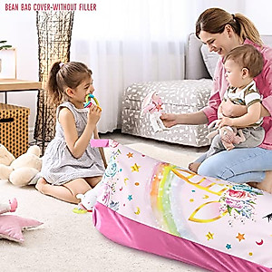 WERNNSAI Unicorn Stuffed Animal Storage - Double Sided Bean Bag Chairs Cover Only for Kids Girls Canvas Velvet Bean Bag Covers Toys Organizer Holder Unicorn Beanbag Seats (Stuffing Not Included)