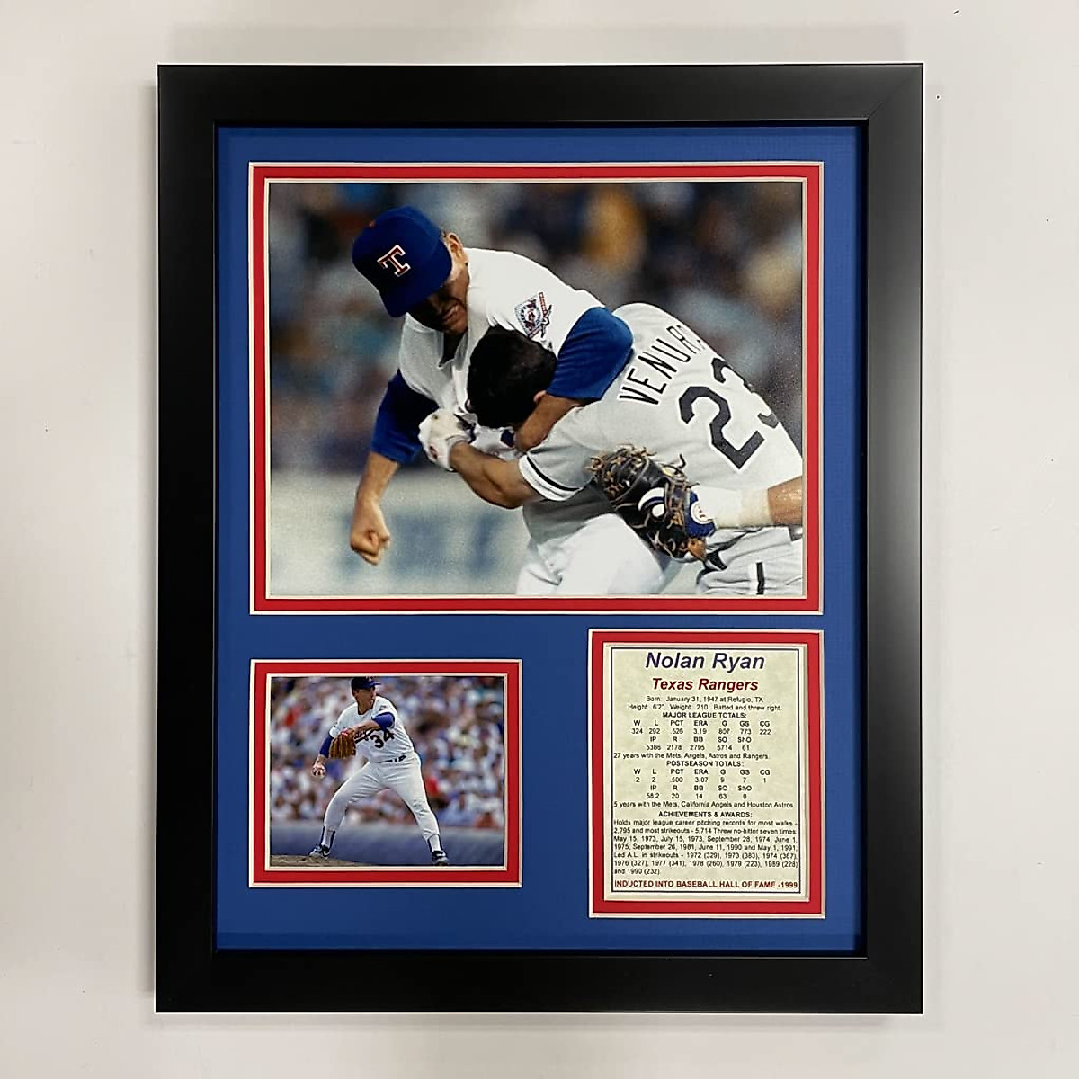 Legends Never Die Nolan Ryan- Texas Rangers Legend- Fight vs. Robin Ventura Collectible | Framed Photo Collage Decor - 12"x15" | Legends Never Die Black