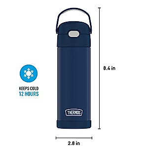 THERMOS FUNTAINER 16 Ounce Stainless Steel Vacuum Insulated Bottle with Wide Spout Lid, Navy