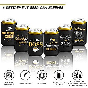 Retirement Present Beer Beverage Can Coolers Funny Retirement Beer Can Sleeve Collapsible Neoprene Can Beer Bottle Beverage Cooler for Men Women Retirement Party Decoration Supplies 6 Pieces