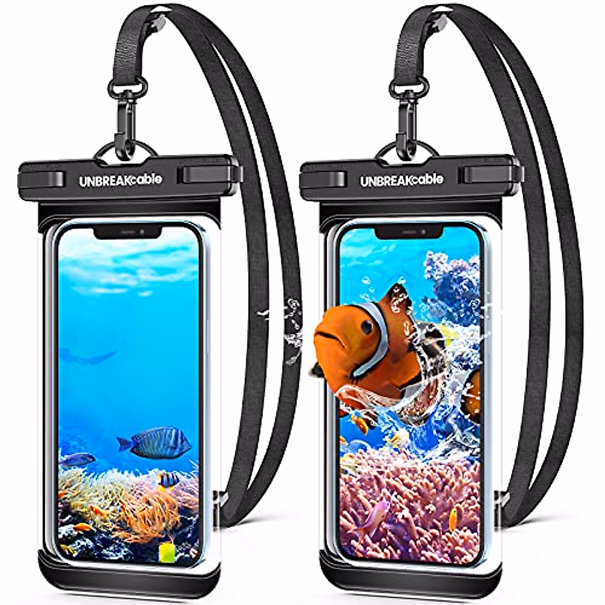 UNBREAKcable Waterproof Phone Pouch Case- 2 Packs[IPX8 Waterproof] [Sensitive Touch] [Up to 7"] Phone Holder Dry Bag Underwater Phone Case for iPhone 14 13 12 Pro Max Plus Mini, Samsung(Black+Black)