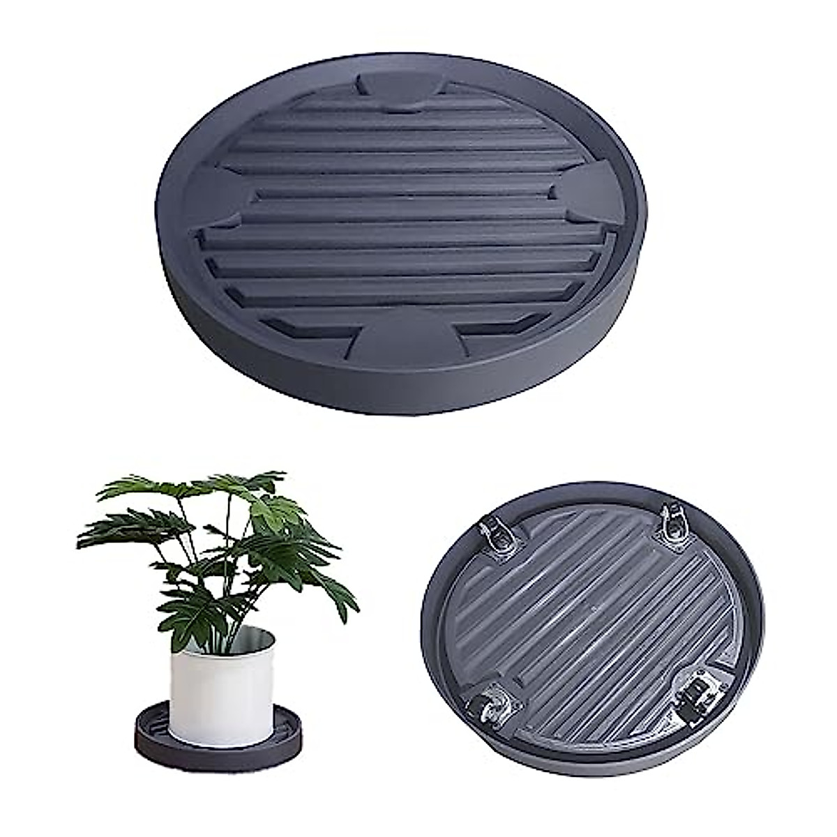 2Pack Plant Caddy with Wheel, 360°Plant Pallet Caddy with 4 Invisible Wheels, Heavy Duty Plant Trolley with Casters Outdoor Planter Stand Load Capacity 180 lbs, 12Inch (Grey)