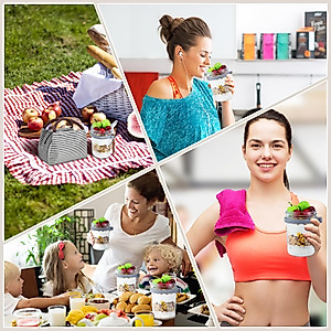 Tanlade Set of 6 Glass Overnight Oat Containers Plus Bag Airtight 10oz Oats Jars with Lid and Spoon Meal Prep Reusable on the Go Wide Mouth Mason Jars for Oats Milk Vegetable Fruit Salad (Grey)