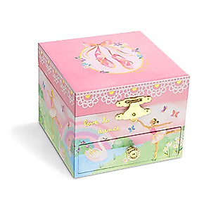 Jewelkeeper Musical Jewelry Box with Spinning Ballerina, Rainbow and Gold Foil Design, Swan Lake Tune