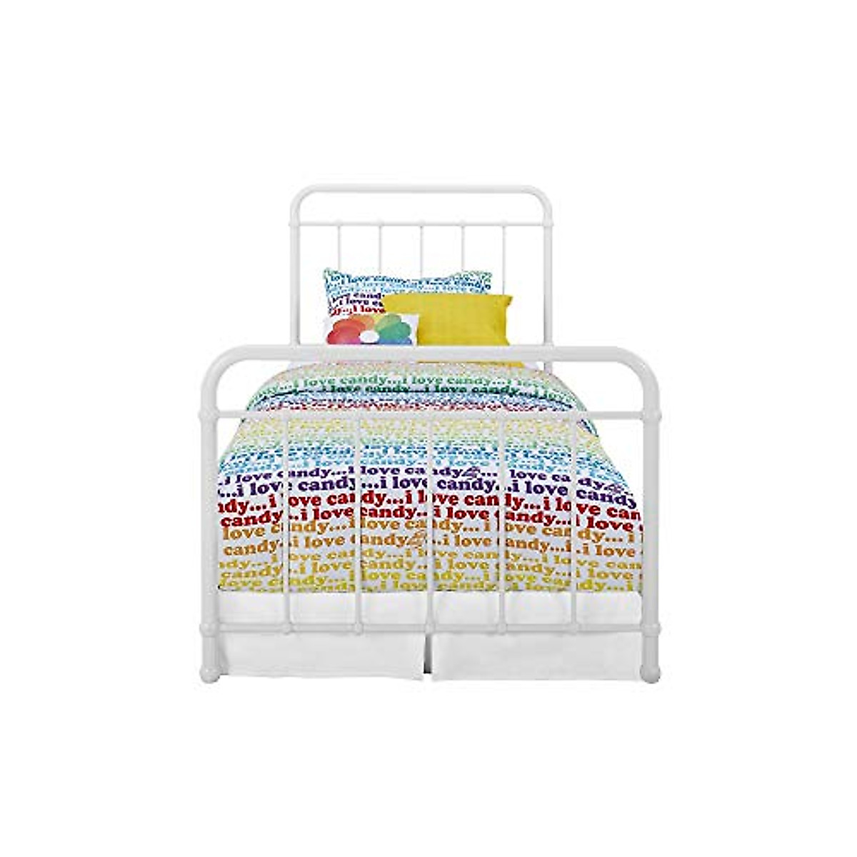 DHP Beaumont Iron Metal Platform Bed with Transitional Design Headboard and Footboard, Adustable Base Height for Underbed Storage, No Box Spring Needed, Queen, White