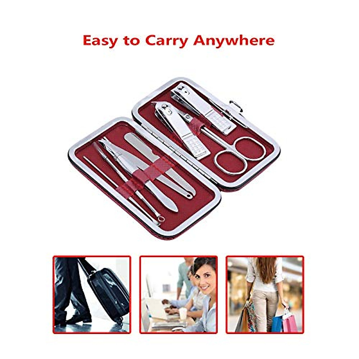 Uouteo Nail Clippers Kits 8 PCS Pink Manicure Pedicure Kit with Travel Case