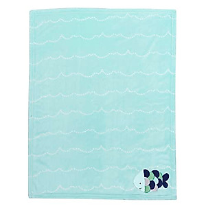 Lambs & Ivy Oceania Blue Turquoise Coral Fleece Baby Blanket with Fish