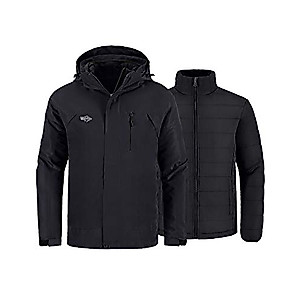 Wantdo Men's Ski Jacket Winter 3 in 1 Coat With Detachable Puffer Coat Black M