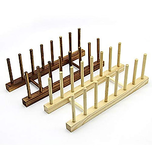 SunnyZoo 7 Slot Wooden Dish Rack Plates Holder Kitchen Storage Cabinet Organizer for Dish Keep Dry (Brown, 2Pack)