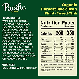 Pacific Foods Organic Harvest Black Bean Chili, Plant Based, 16.5 oz Can