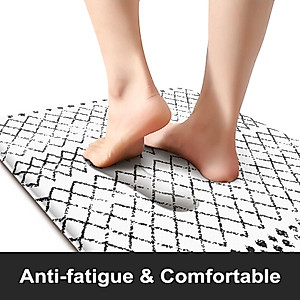 KIMODE Kitchen Mats 2PCS,Cushioned Anti Fatigue Kitchen Rugs and Mats,Non Skid Waterproof Kitchen Mats for Floor,Comfort Foam Standing Mat for Home, Office,Sink,Laundry,Desk,Black and White