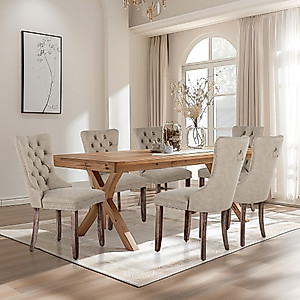 ALPHA HOME Dining Chairs Set of 2, Upholstered Dining Room Chairs, Tufted Kitchen Chairs with Solid Wood Legs and Tall Backrest, Fabric Padded Parson Chairs, Beige