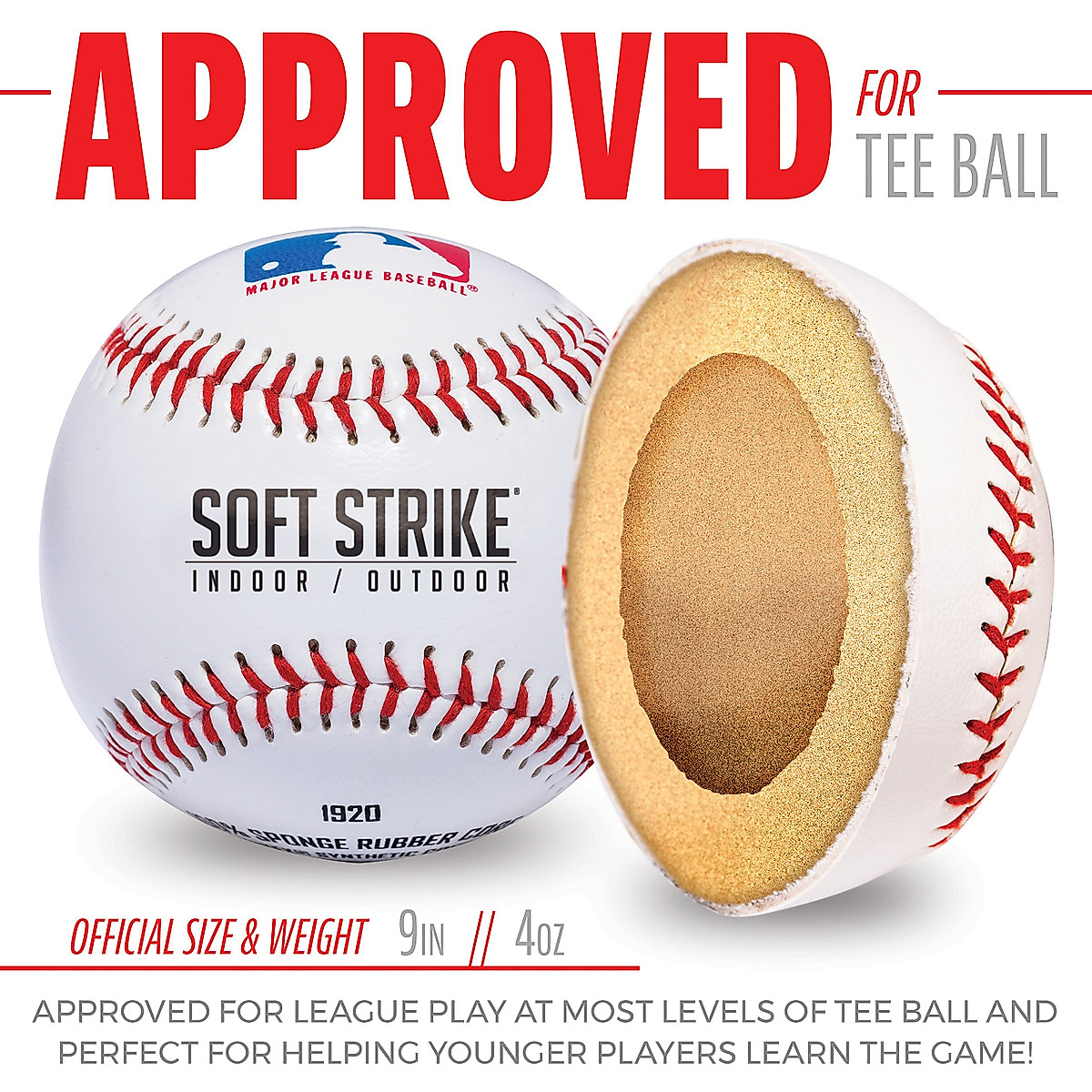 Franklin Sports Youth Tee Balls - Soft-Strike T Ball Soft Baseballs - (6) with Carry Bag - Official Teeball Size + Weight
