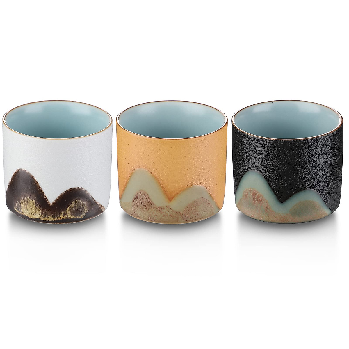Evannt Ceramic Tea Cups Chinese Tea Cup Set of 3 Small Japanese Tea Cups Porcelain Sake Cup Kung Fu Tea Set Retro Style (Style 1#)