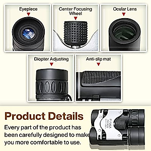 200x25 High Power Compact Binoculars with Clear Low Light Vision, Large Eyepiece Waterproof Binocular for Adults Kids, High Power Easy Focus Binoculars for Bird Watching, Outdoor, Hunting