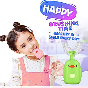 AMZVIO 2Pack U shaped toothbrush kids,Toddler Toothbrush 4PCS Replaceable Silicone Food Grade Brush Heads,Childrens Whole Full Mouth Tooth Brush for Kids Toothbrushes Age 2-8(Pink+Green)