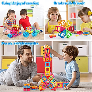 idoot Kids Magnetic Tiles for Toddlers,STEM Toys for 3-5 Year Old Boys & Girls,Magnet Blocks Kids Educational Toys Birthday Gift Starter Set with Storage Bag