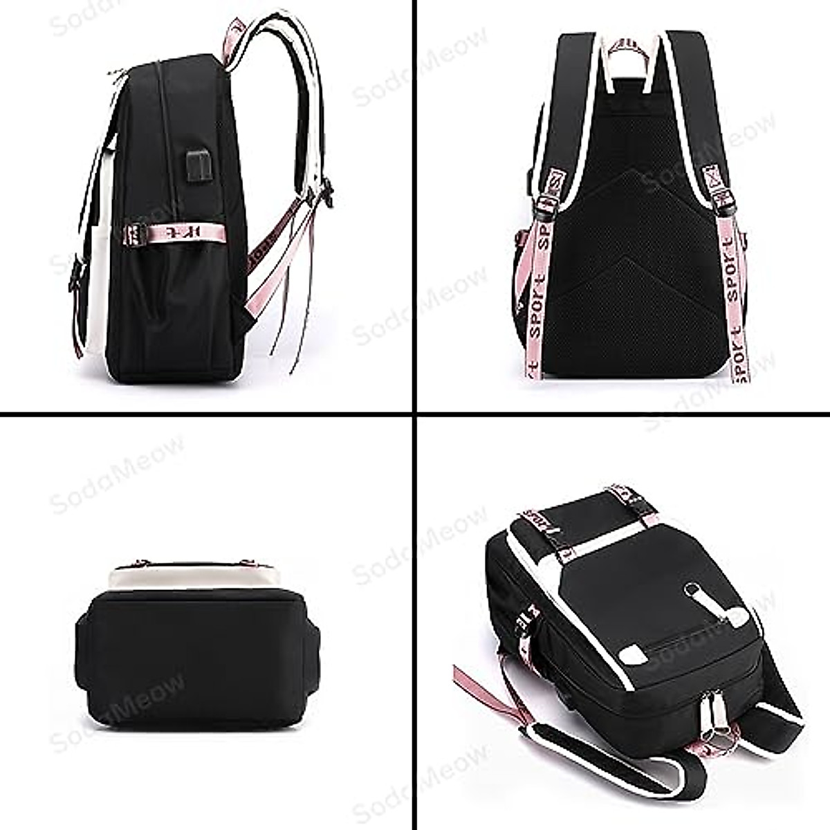 SodaMeow Anime Demon Backpack Rucksack Nezuko Backpack Slayer Bag Kimetsu no Yaiba with USB Charging Port, Free Keychain (Pink-Mitsuri)