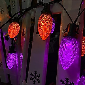 KAQ-2PK 100 LED 66ft Extendable C9 Halloween String Lights, Outdoor Halloween Tree Lights Green Wire for Patio Christmas Trees Fall Lights Halloween Decorations (Orange and Purple)