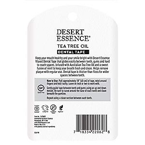 Desert Essence Tea Tree Oil Dental Tape - 30 Yards - Pack of 6 - Naturally Waxed w/Beeswax - Thick Flossing No Shred Tape - On The Go - Removes Food Debris Buildup - Cruelty-Free Antiseptic