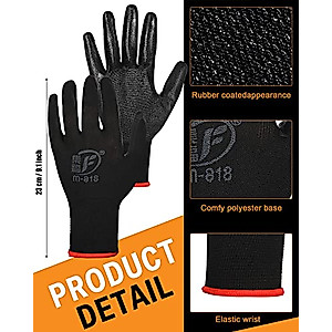 Potchen 72 Pairs Gardening Work Gloves Bulk for Men Women, Rubber Coated Black Garden Multipack Safety Construction Glove, 144 Count (Pack of 1)