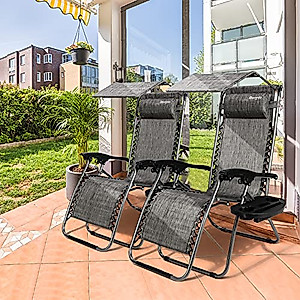 Bonnlo Zero Gravity Chair with Canopy Shade Patio Sunshade Lounge Chair, Folding Chair with Canopy Reclining Canopy Chairs with Cup Holder and Headrest for Beach Garden (Grey)